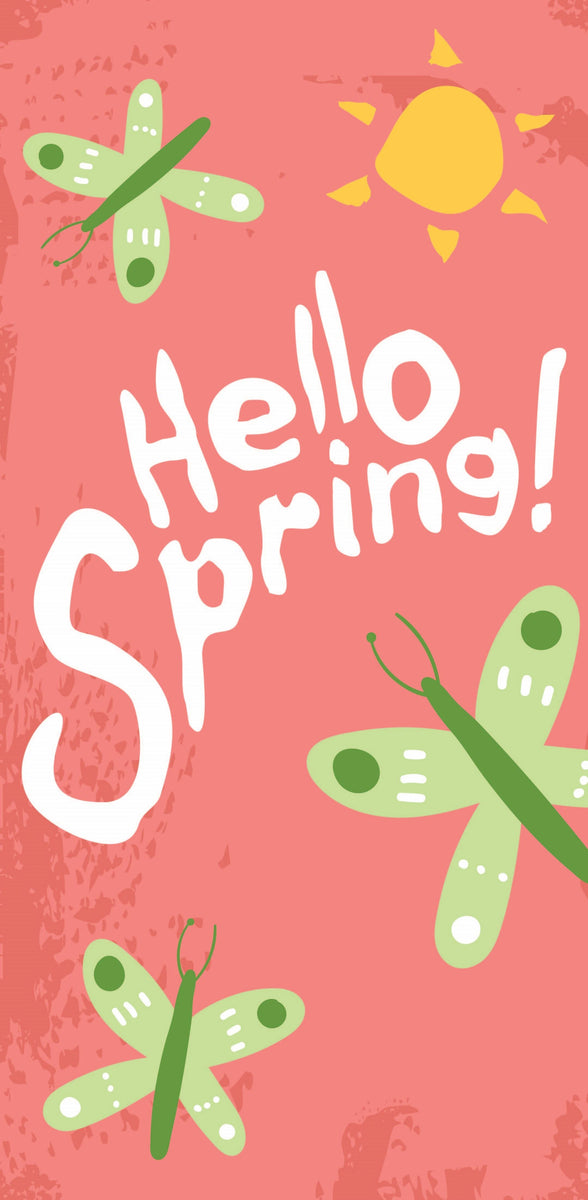 Hello Spring - Green Butterflies - Pink Background Single Vinyl Banner ...